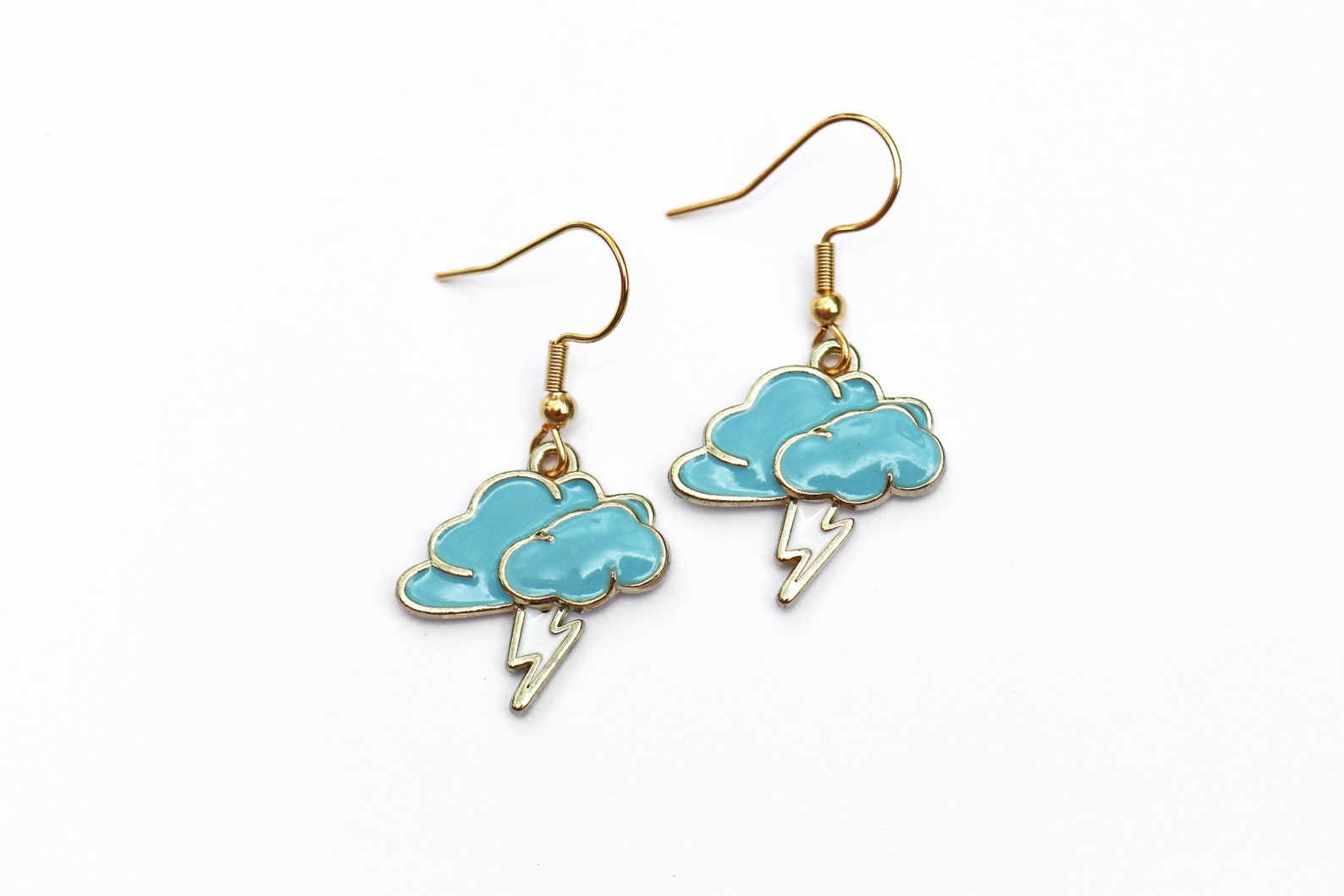 Pastel Storm Cloud Earrings // Blue Thunder Cloud Earrings // Lightning ...