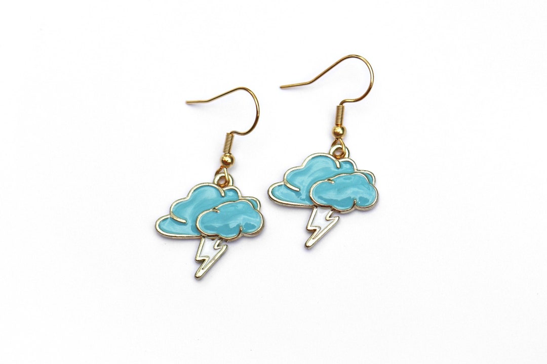 Pastel Storm Cloud Earrings // Blue Thunder Cloud Earrings // Lightning ...