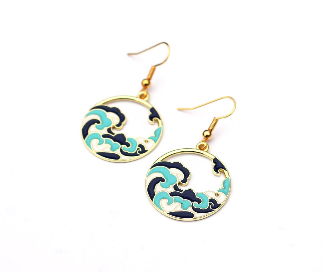 Ocean Wave Earrings // Cute Summer Ocean Earrings // Blue Sea Earrings ...