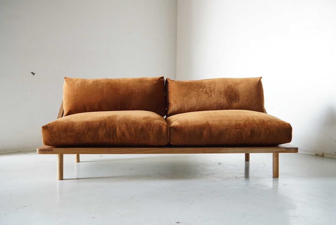 78" Mid Century Style White Oak Feather Down Sofa - Etsy