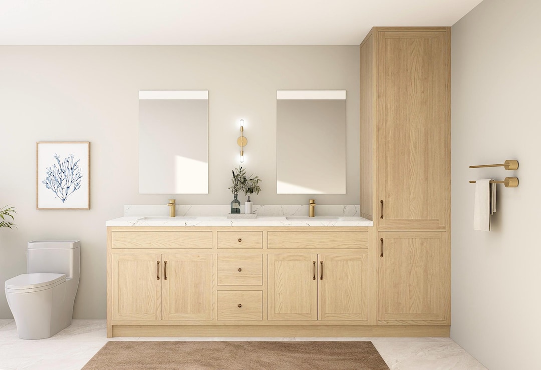 24" White Oak Shaker Inset Bathroom Linen Cabinet - Etsy