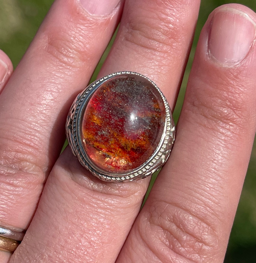 Handmade Natural Garden Quartz Lodolite Gemstone Crystal Ring Healing ...