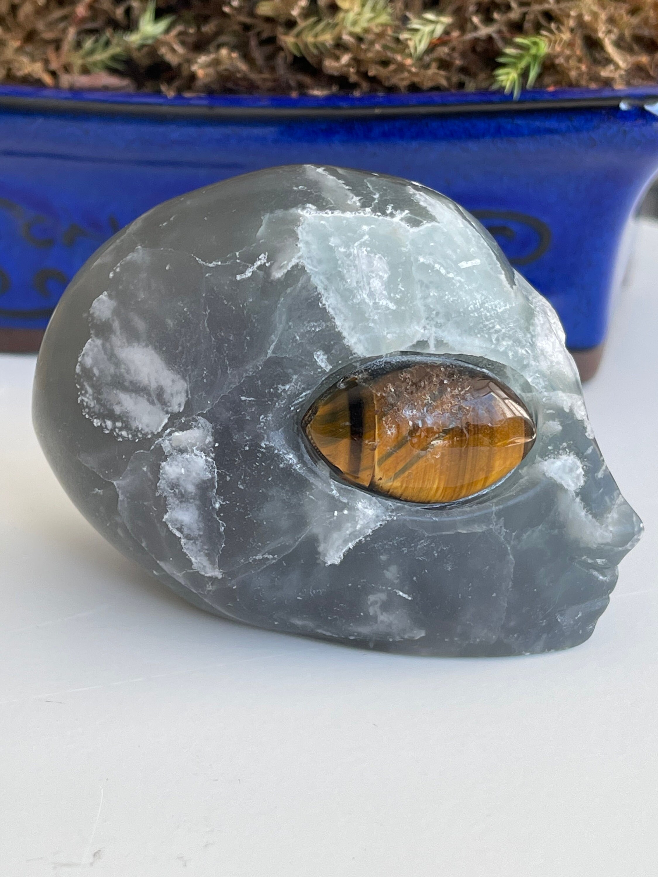 Large Alien Green Fluorite Tiger Eye Alien Skull Crystal Alien | Etsy