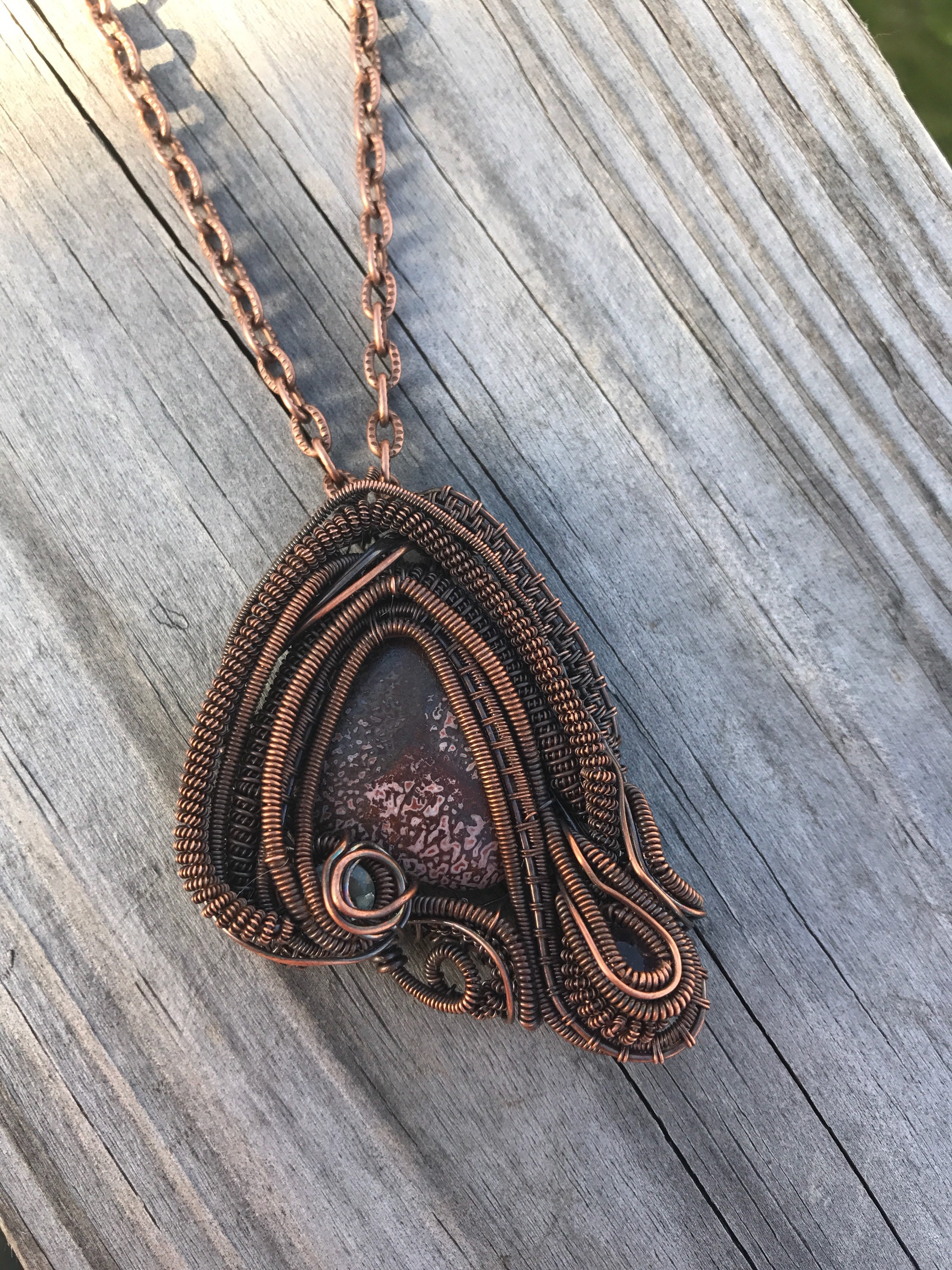 Dinosaur Bone Fossil Amethyst and Blue Topaz Wire Wrapped | Etsy