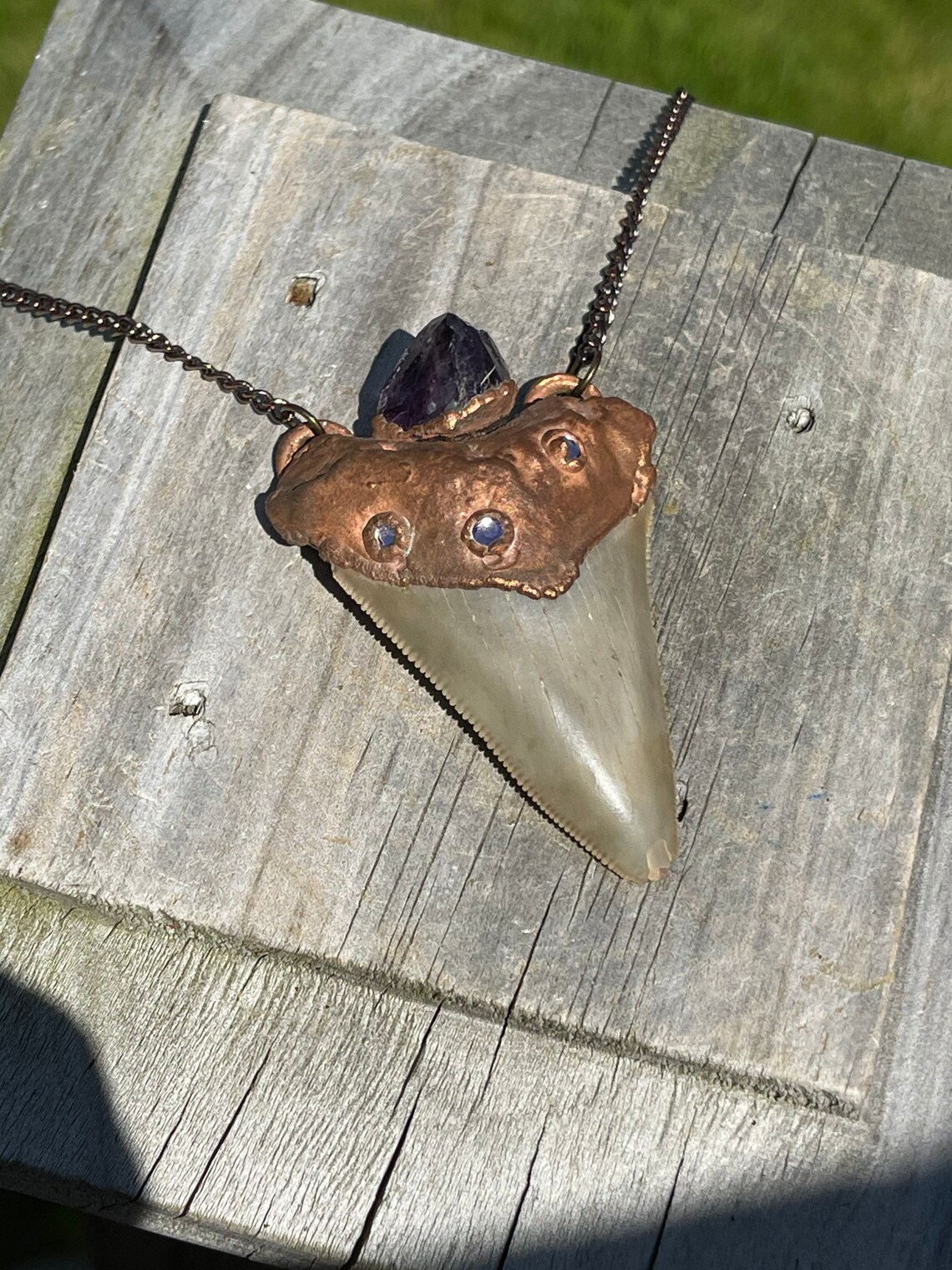 Fossil Great White Shark Tooth Necklace Pendant Jaws Amethyst Crystal ...