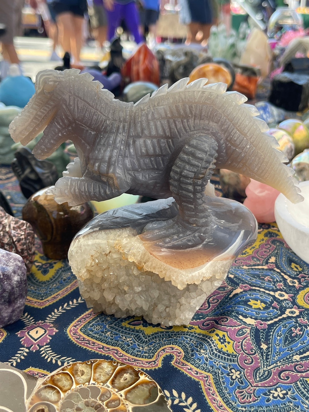 Hand Carved Tyrannosaurs Rex Dinosaur Crystal Agate Geode Quartz ...