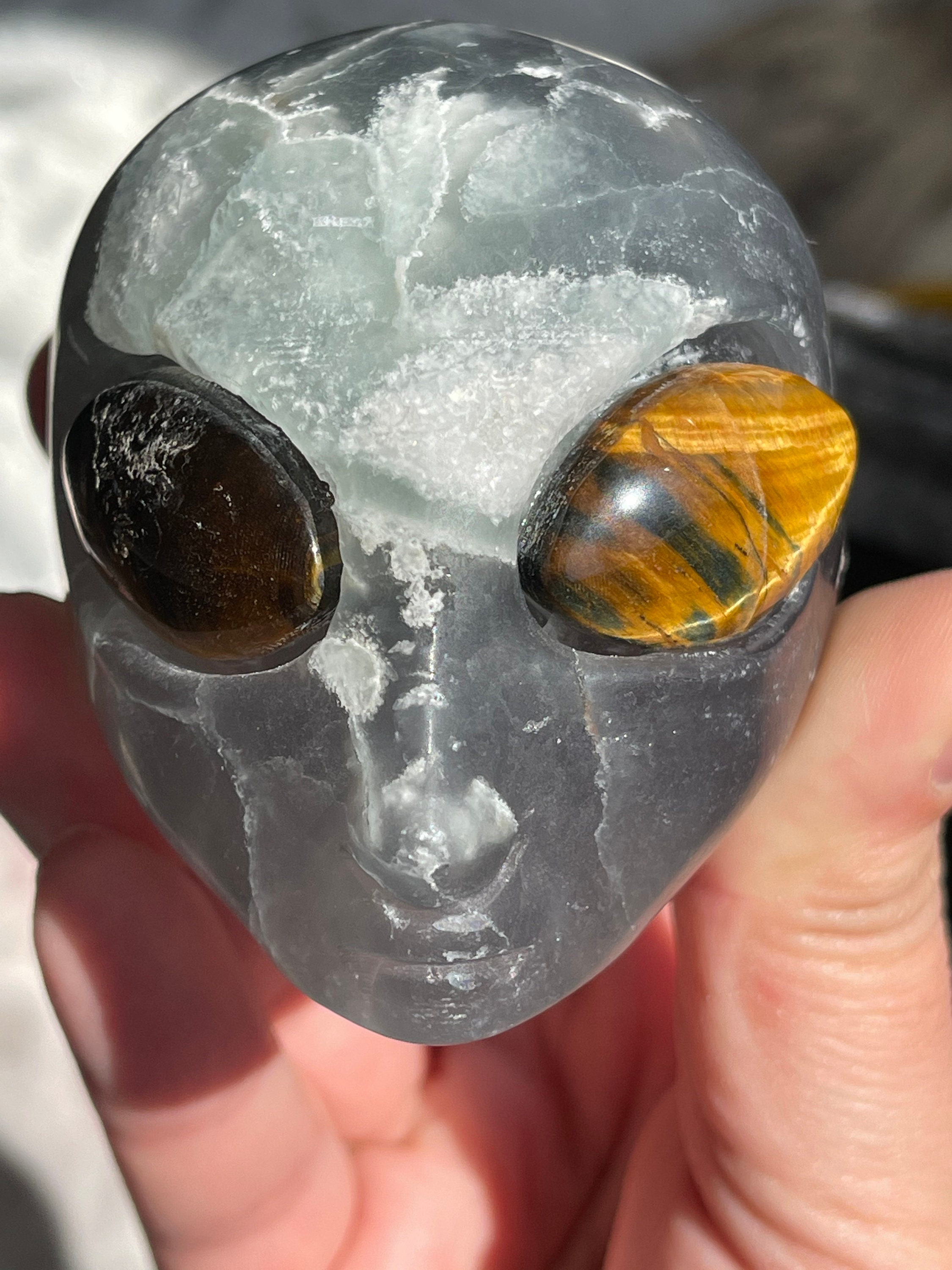 Large Alien Green Fluorite Tiger Eye Alien Skull Crystal Alien | Etsy