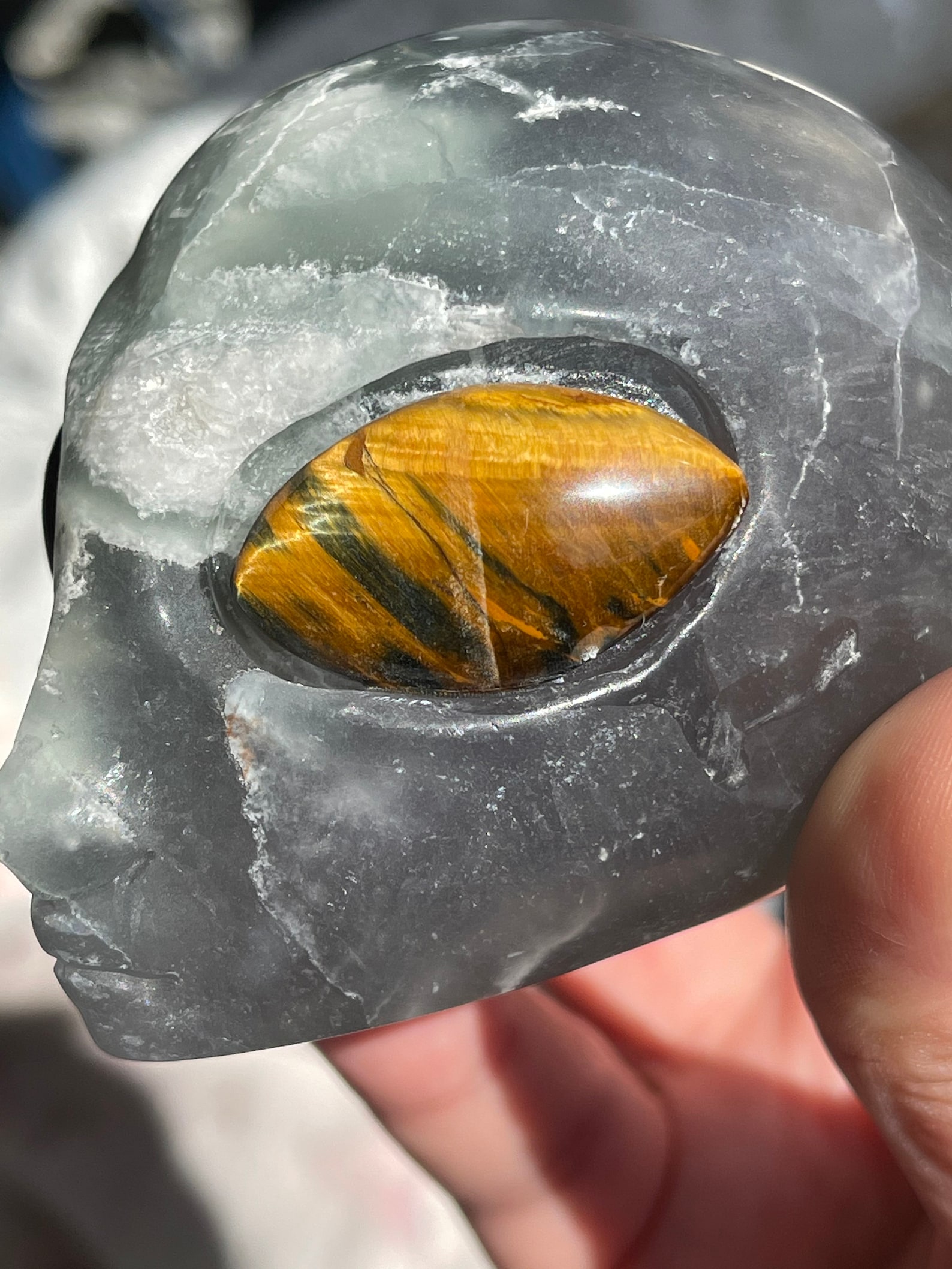 Large Alien Green Fluorite Tiger Eye Alien Skull Crystal Alien | Etsy