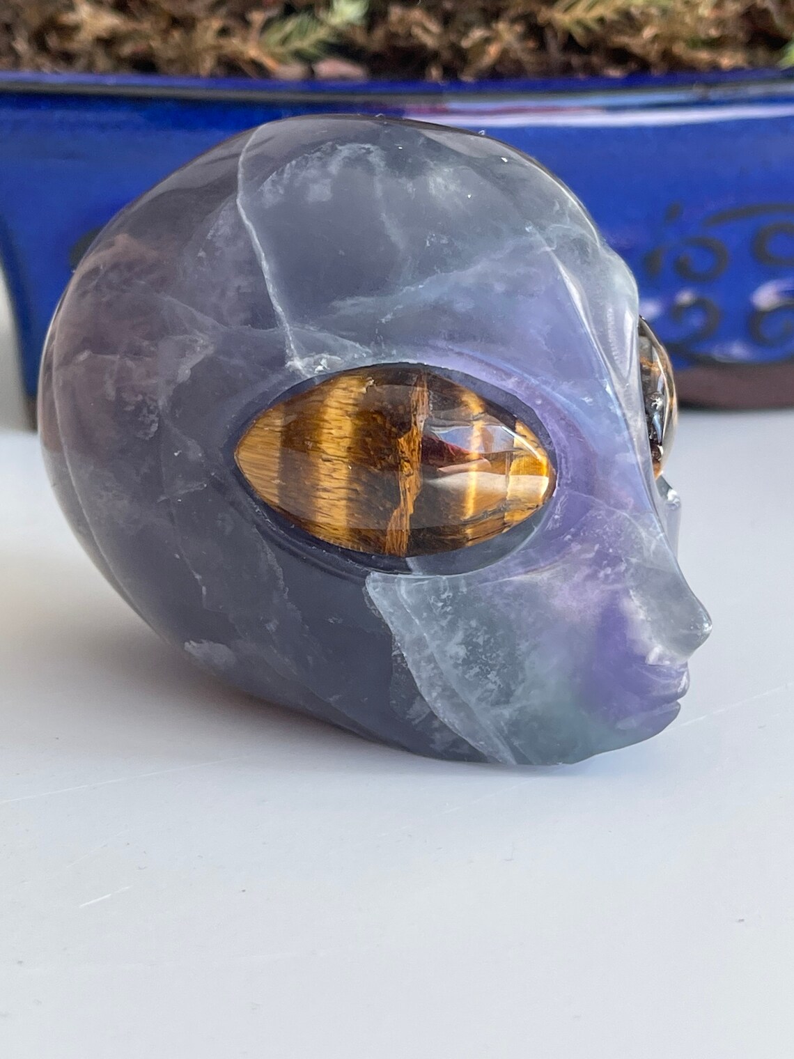 Large Alien Green and Purple Fluorite Tiger Eye Alien Skull - Etsy