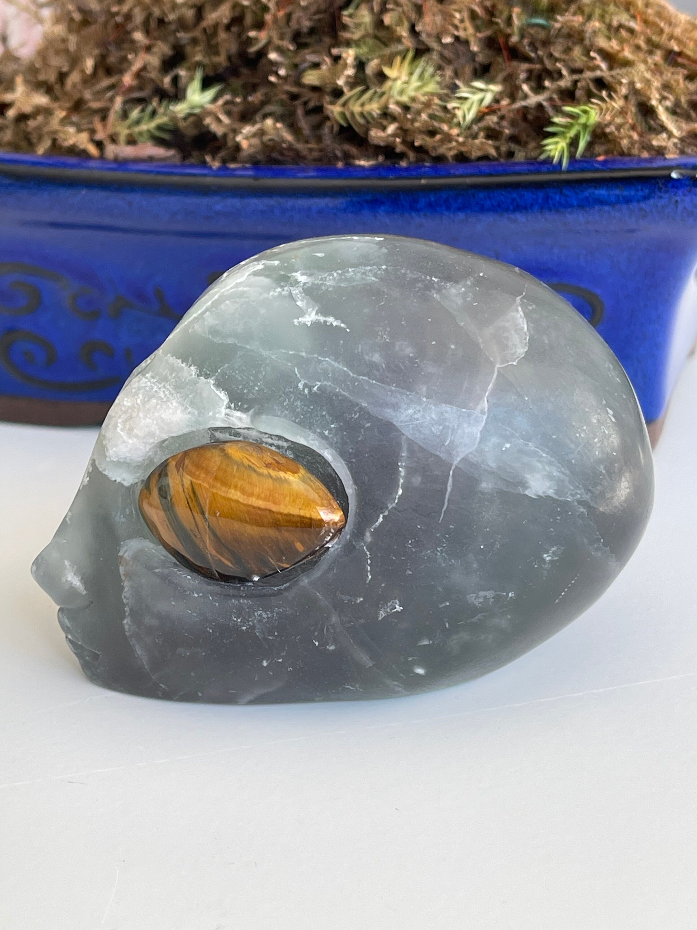 Large Alien Green Fluorite Tiger Eye Alien Skull Crystal Alien | Etsy