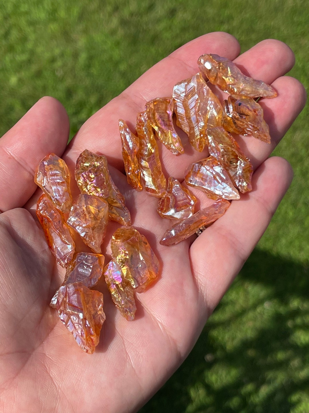 Peach Rainbow Aura Quartz Points Small Healing Crystal Meditation ...