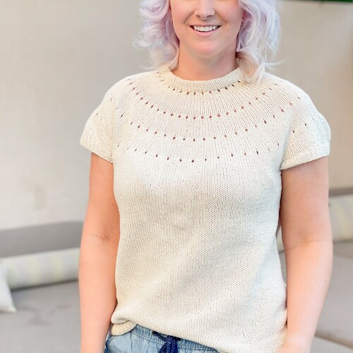 KNITTING PATTERN Easy Eyelet Yoke Sweater Pattern Beginner - Etsy