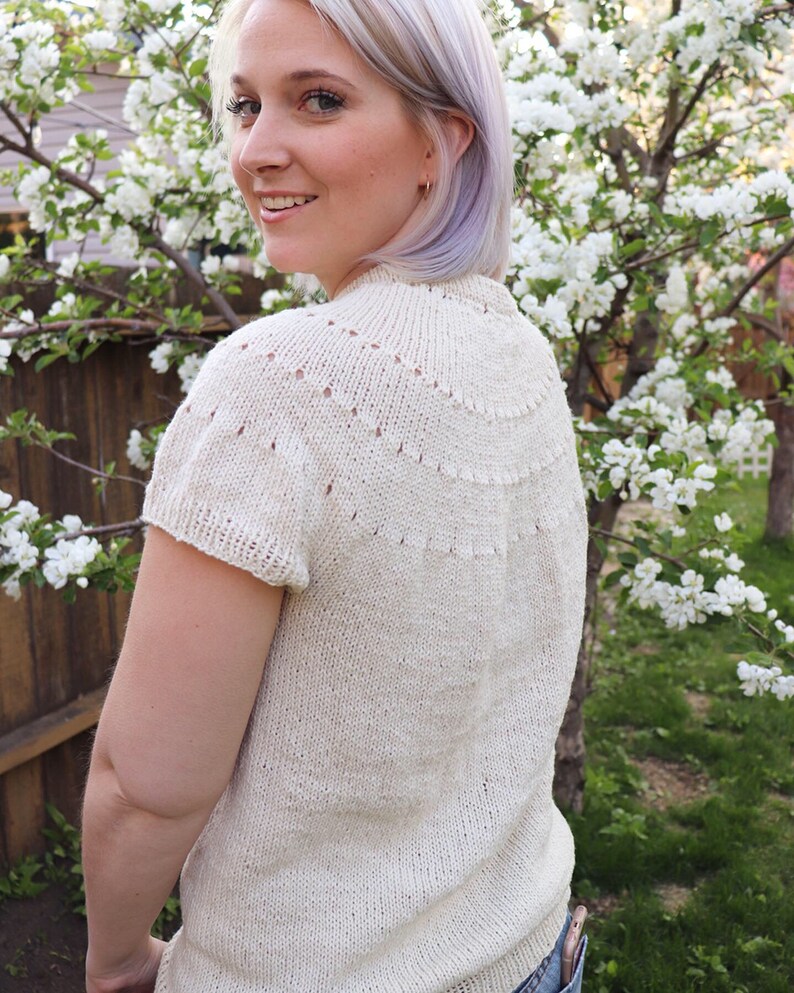 KNITTING PATTERN Easy Eyelet Yoke LITE Sweater pattern | Etsy