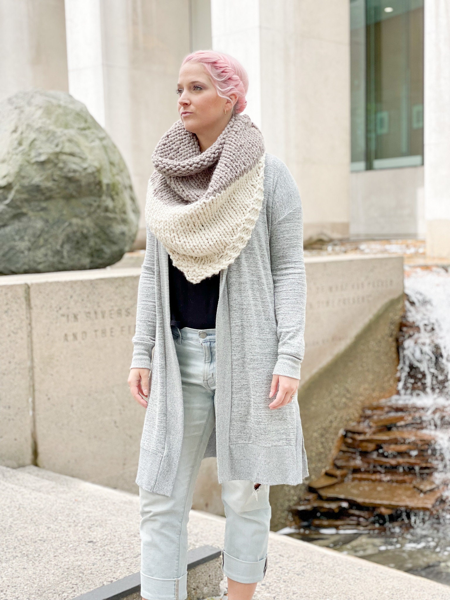 KNITTING PATTERN ** Snow Cap Triangle Scarf, Two-tone Knit Scarf, Two ...