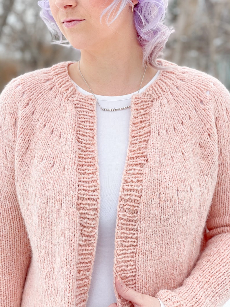 KNITTING PATTERN Easy Eyelet Yoke Cardigan beginner | Etsy