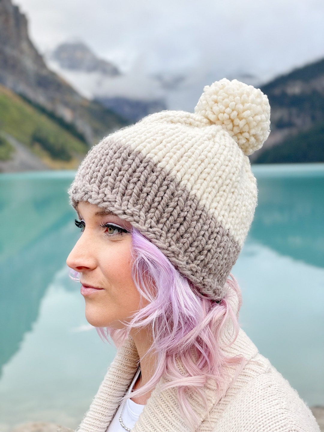 KNITTING PATTERN ** Snow Cap Hat, Two-tone Hat, Knit Hat, Bulky Knit ...