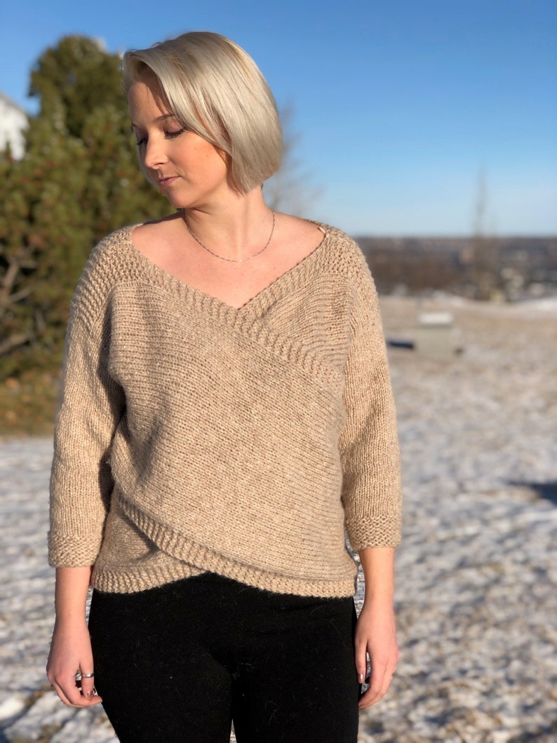 KNITTING PATTERN* Crossback Sweater, Reversible Knit Sweater Pattern ...