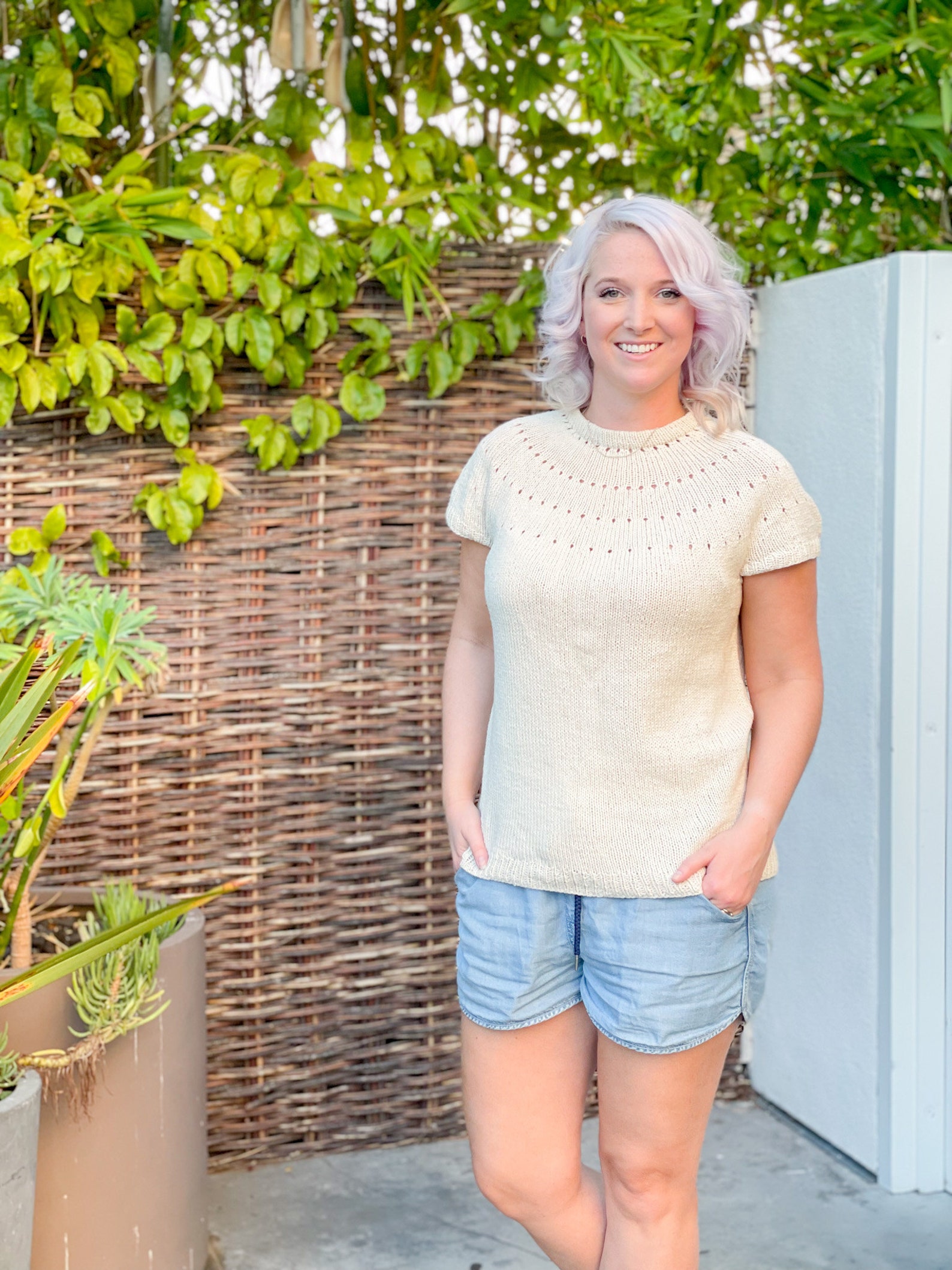 KNITTING PATTERN ** Easy Eyelet Yoke LITE Sweater Pattern, Beginner ...