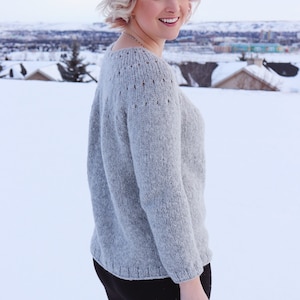 KNITTING PATTERN ** Easy Eyelet Yoke Sweater Pattern, Beginner Yoke ...