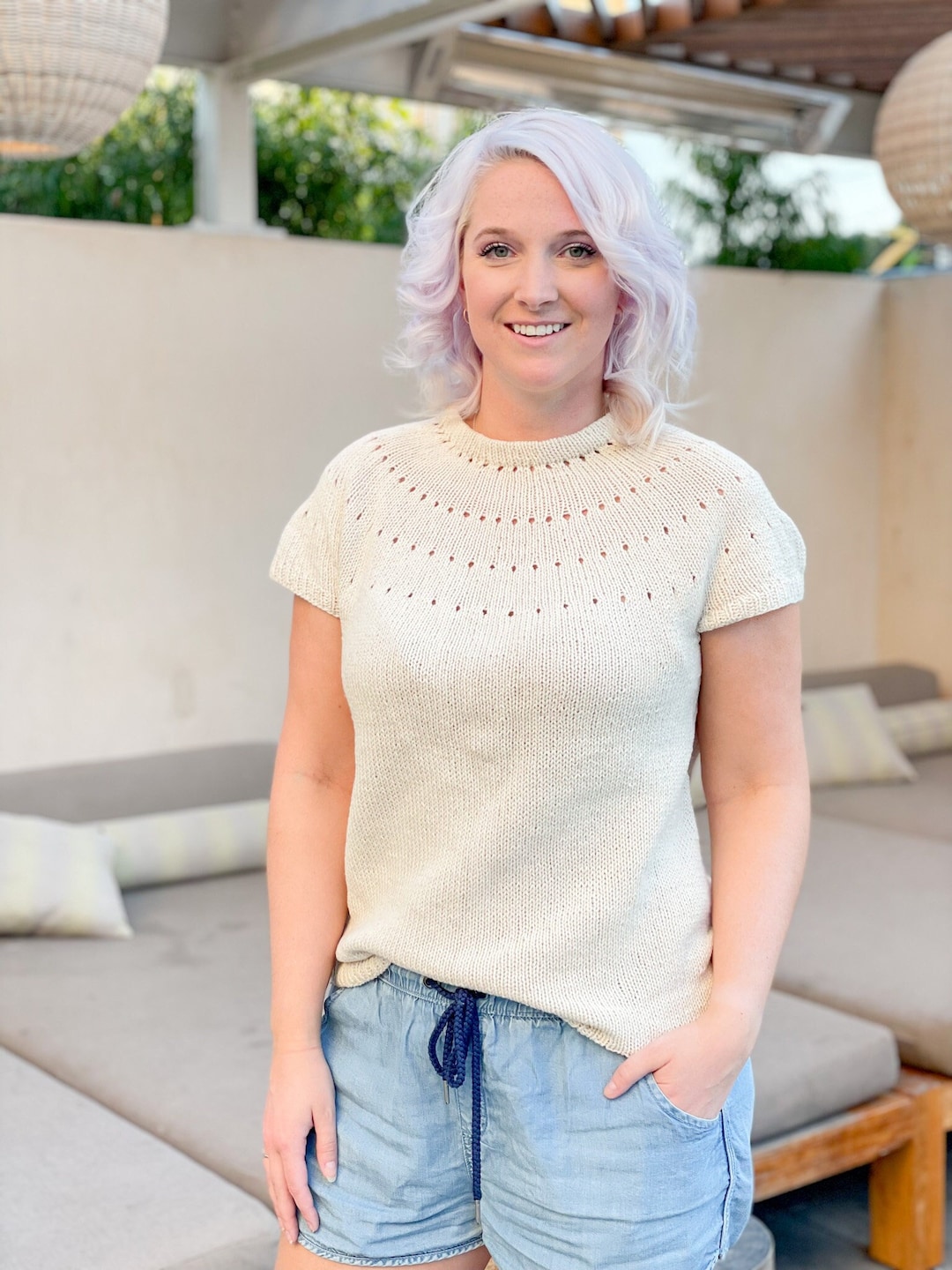 KNITTING PATTERN ** Easy Eyelet Yoke LITE Sweater Pattern, Beginner ...