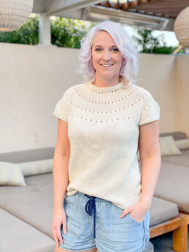 KNITTING PATTERN Easy Eyelet Yoke LITE Sweater Pattern - Etsy