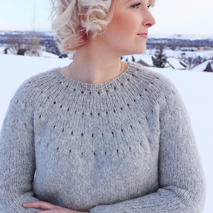 KNITTING PATTERN ** Easy Eyelet Yoke Sweater Pattern, Beginner Yoke ...