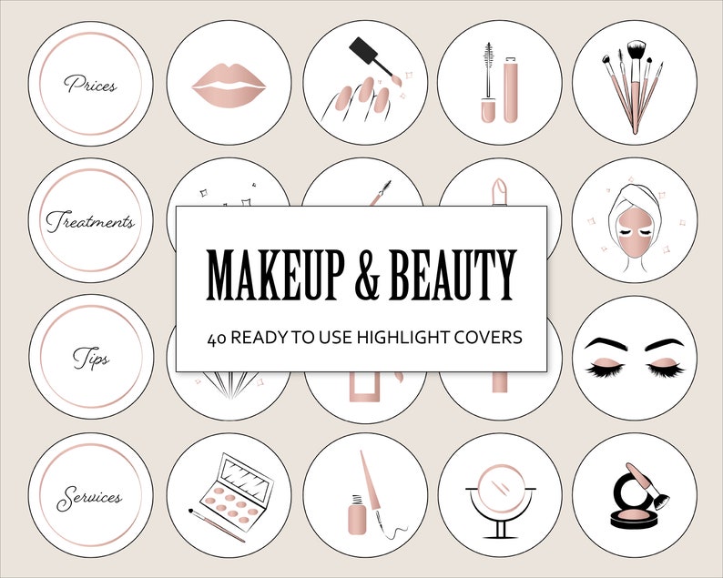 Rose Gold Beauty Instagram Highlight Covers (40 Icons) - Etsy