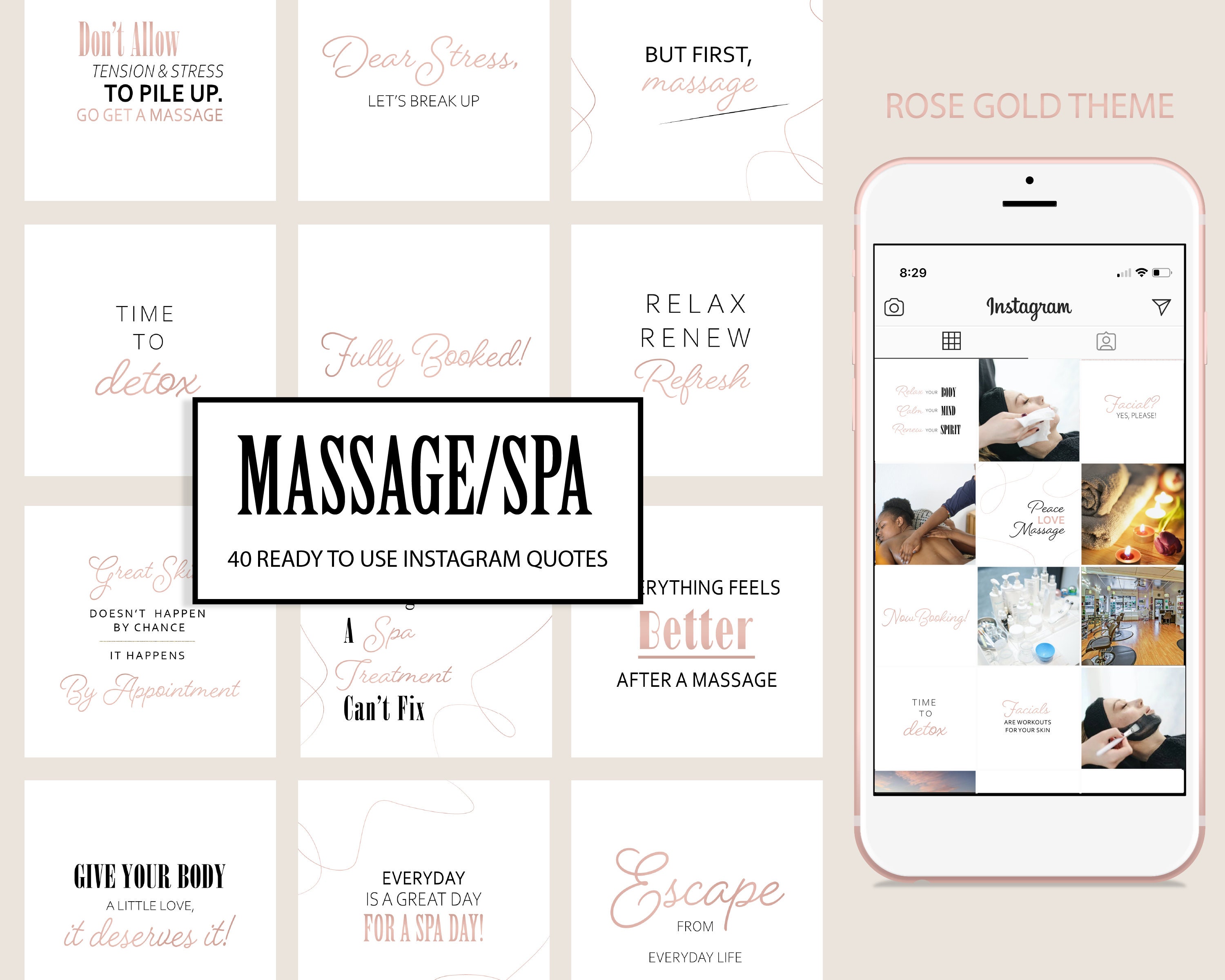 Massage Instagram Quotes: Rose Gold Spa Posts (instant Download) - Etsy