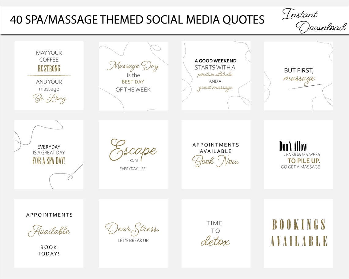 40 Ready to Use Massage Instagram Quotes. Spa Ready to Use | Etsy