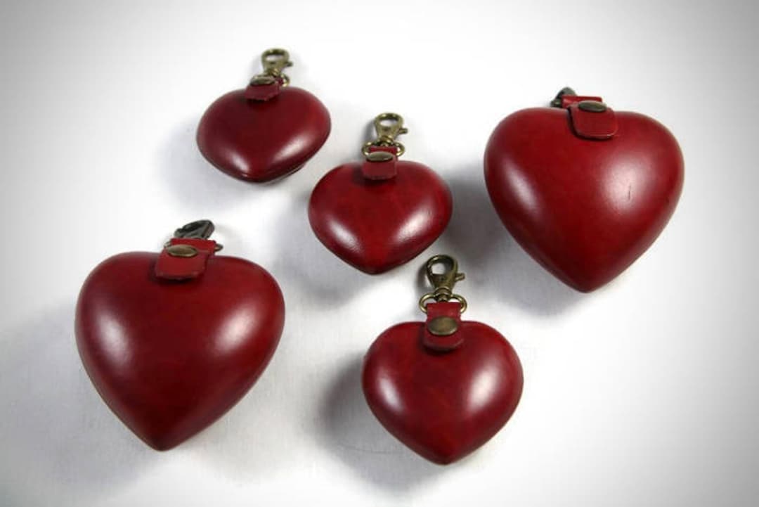 Handmade Red Leather Heart Coin Purse: Attachable Keyring Accessory - Etsy