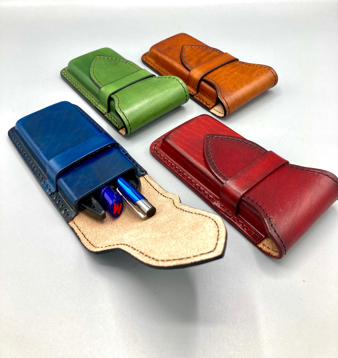 Handmade Leather Pen Case: Vegetable Dyed Cow Skin, Holds 3 Pens - Etsy