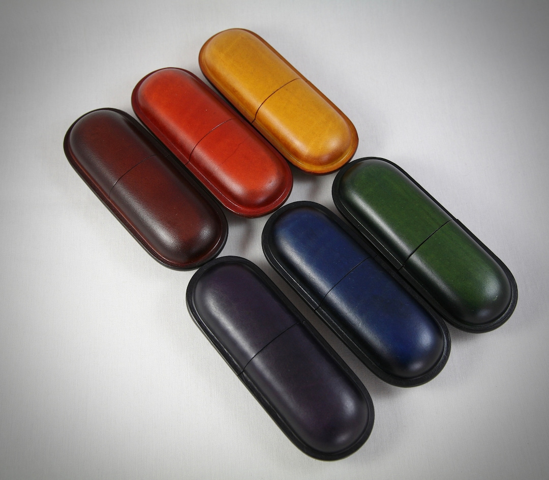 Handmade Molded Leather Reading Glasses Case: Sliding Eyewear Protector ...