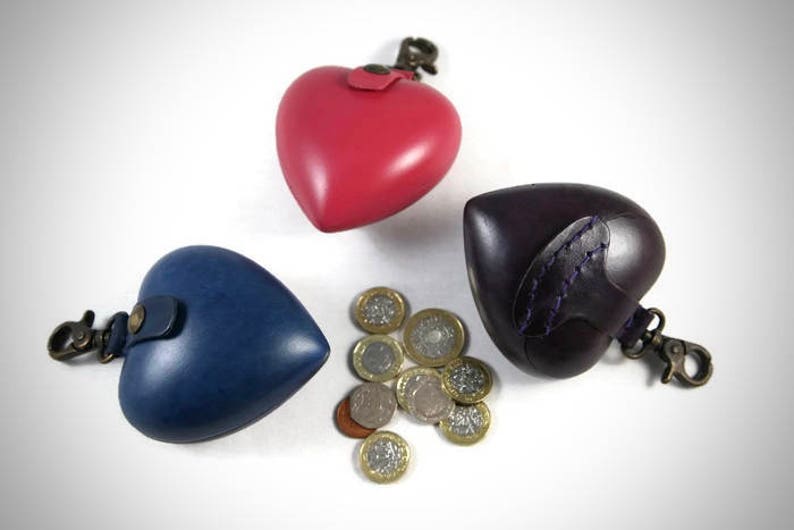 Large Leather Heart Coin Change Purse 3rd Anniversary Gift Pouch Hard ...
