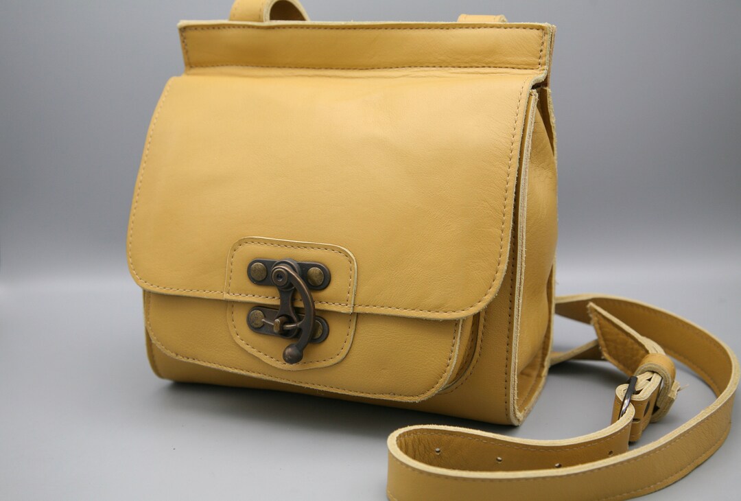 Hunter Crossbody Genuine Leather Bag in Pale Yellow Colour With Clasp ...