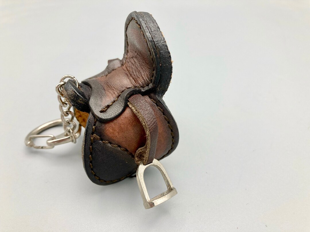 Saddle Leather Keyring Handmade Pouch for Horse Lovers and Owners Tan ...