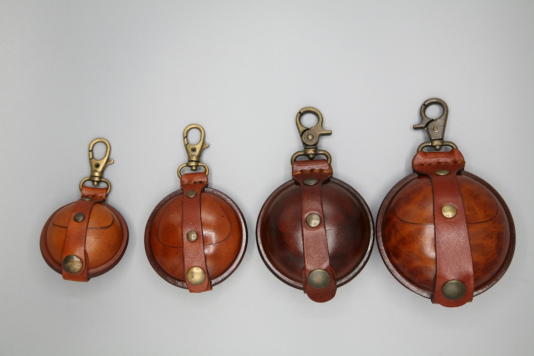 Cognac Tan Leather Coin Purse: Molded Hard Leather Keyring Pouch - Etsy