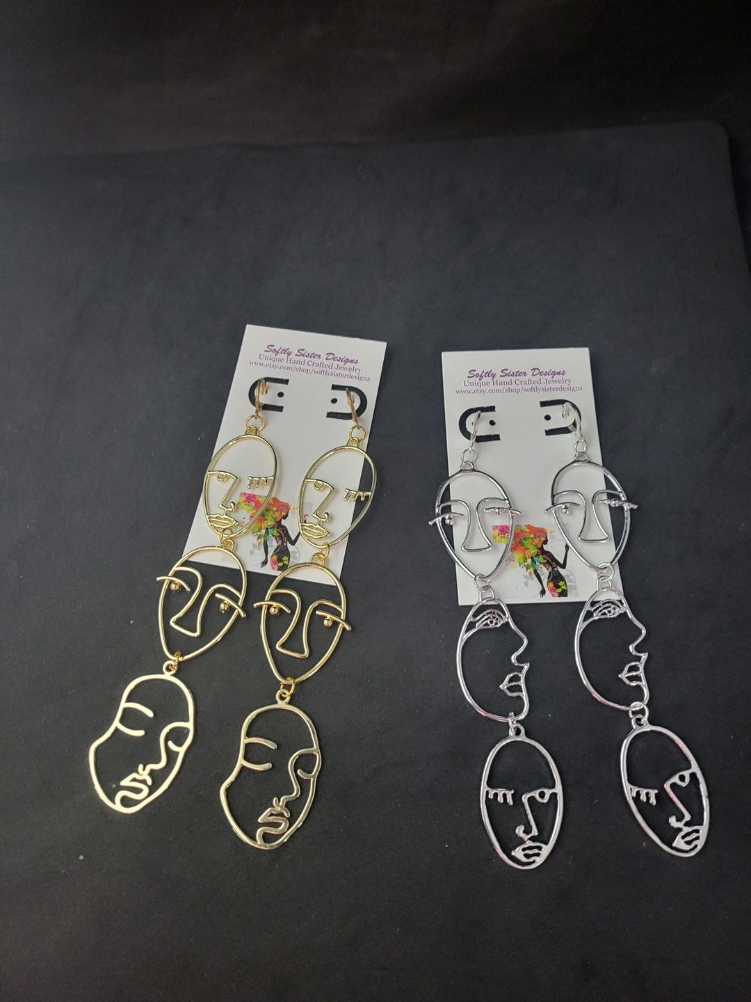Abstract Faces Earrings, Dangle Earrings - Etsy
