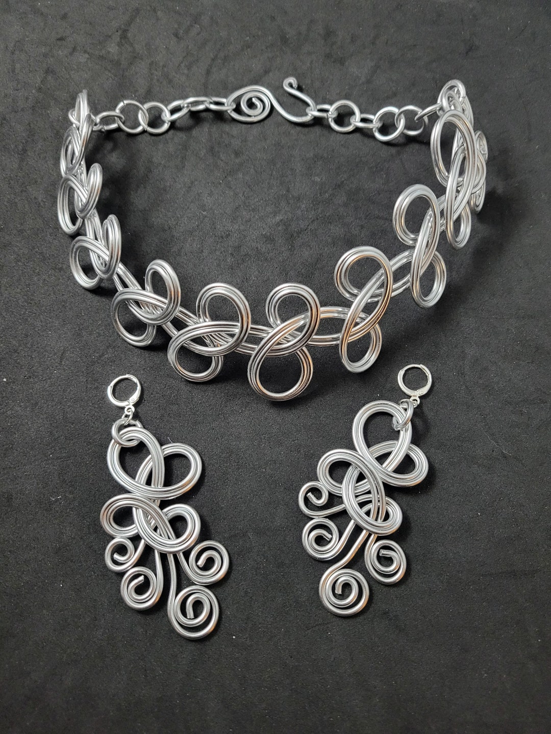 Wire Necklace and Earrings, Choker Necklace, Wire Wrapped Jewelry ...