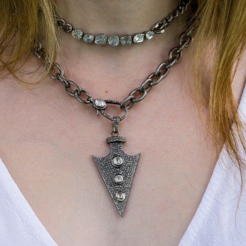 Diamond Arrowhead Pendant Rose Cut Diamonds Pendant Pave | Etsy
