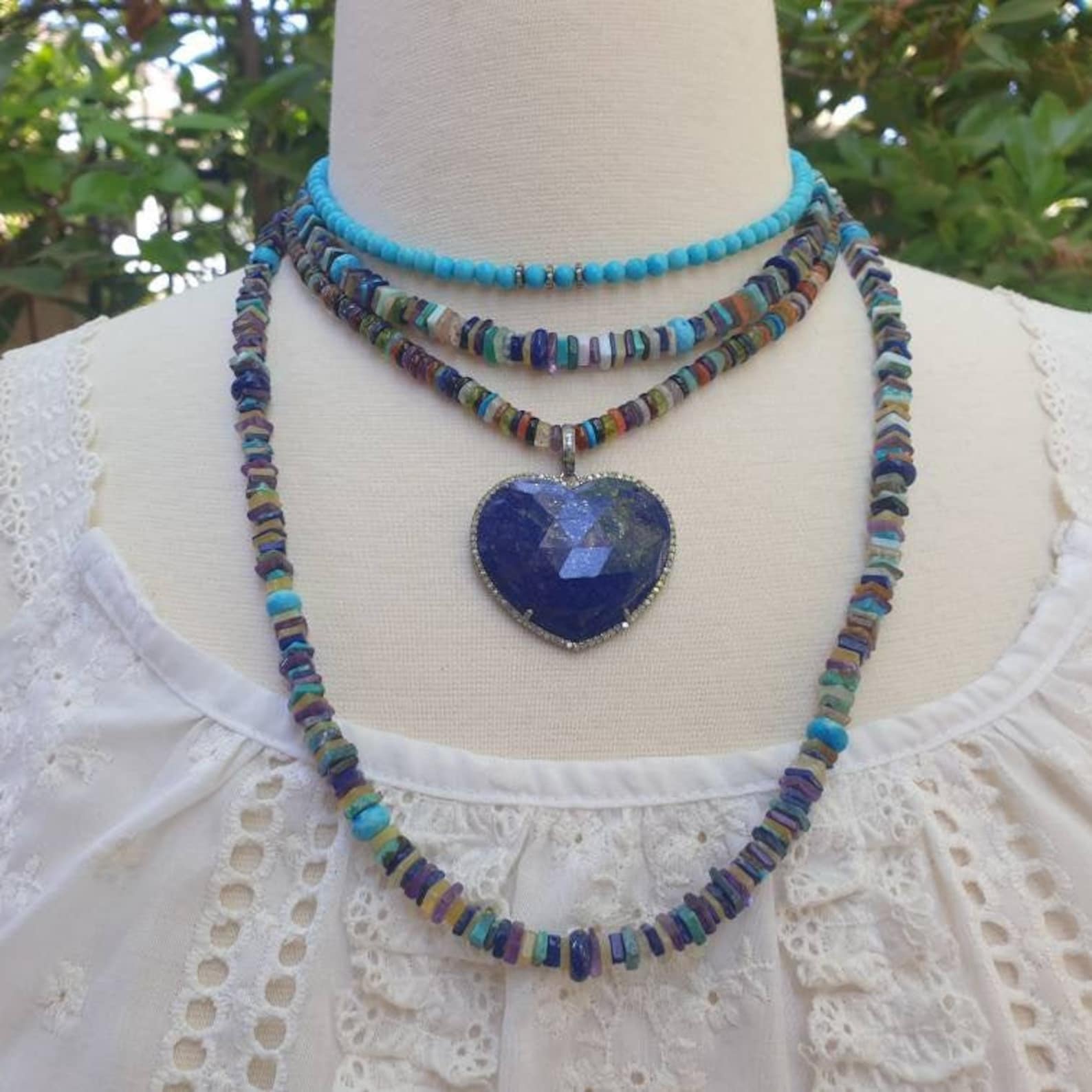 Lapis Heart Necklace Lapis and Diamonds Heart Pendant Heart - Etsy