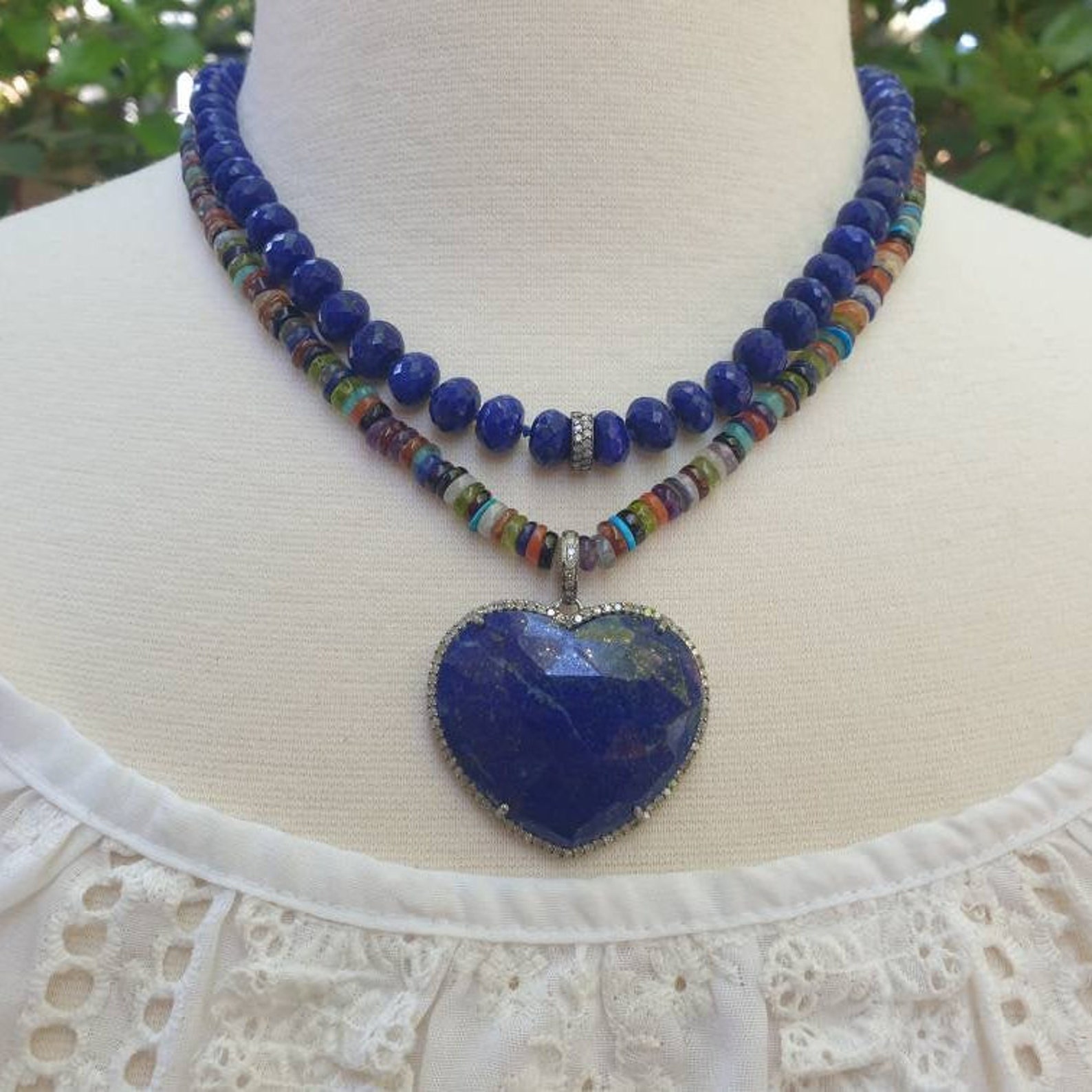 Lapis Heart Necklace Lapis and Diamonds Heart Pendant Heart - Etsy