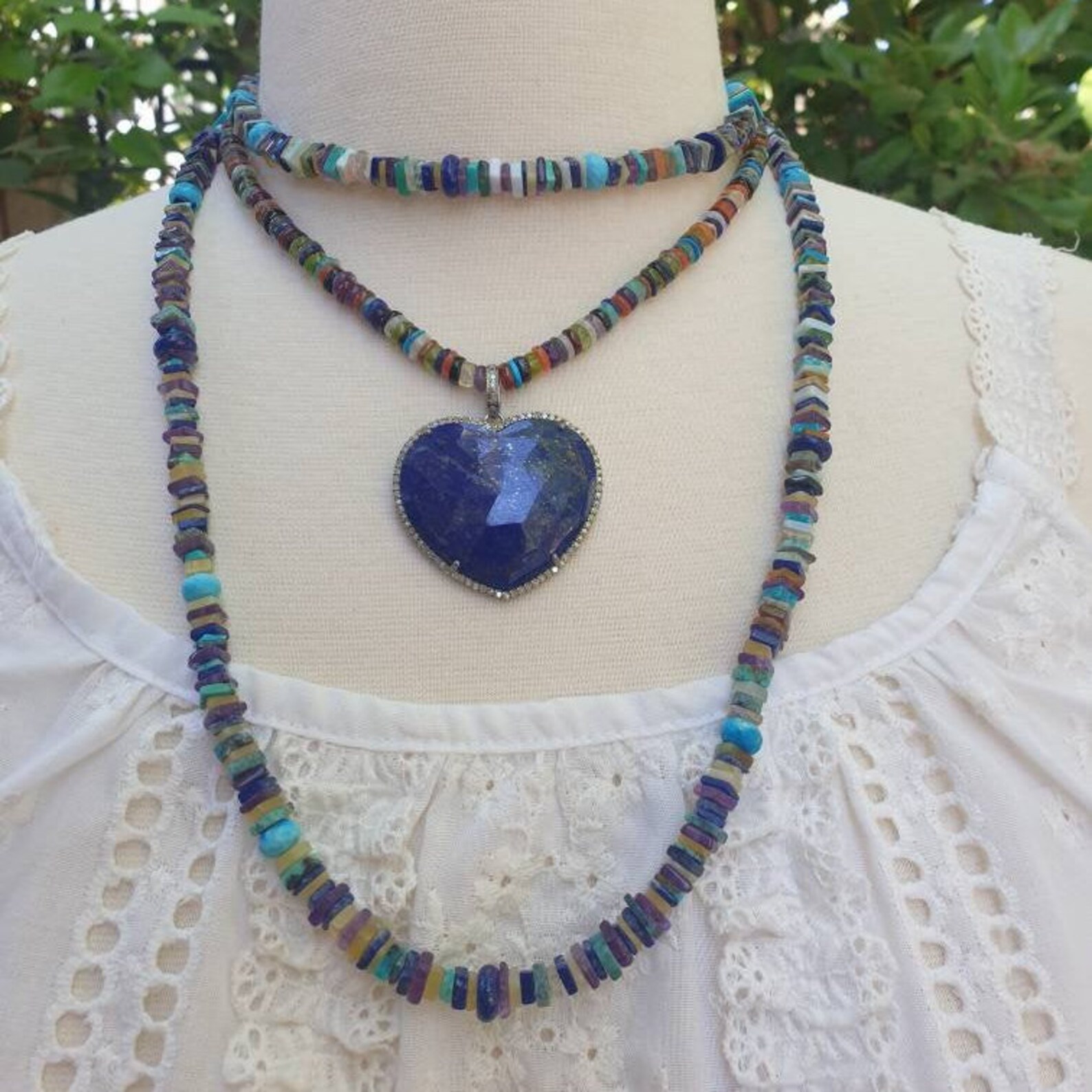 Lapis Heart Necklace Lapis and Diamonds Heart Pendant Heart - Etsy