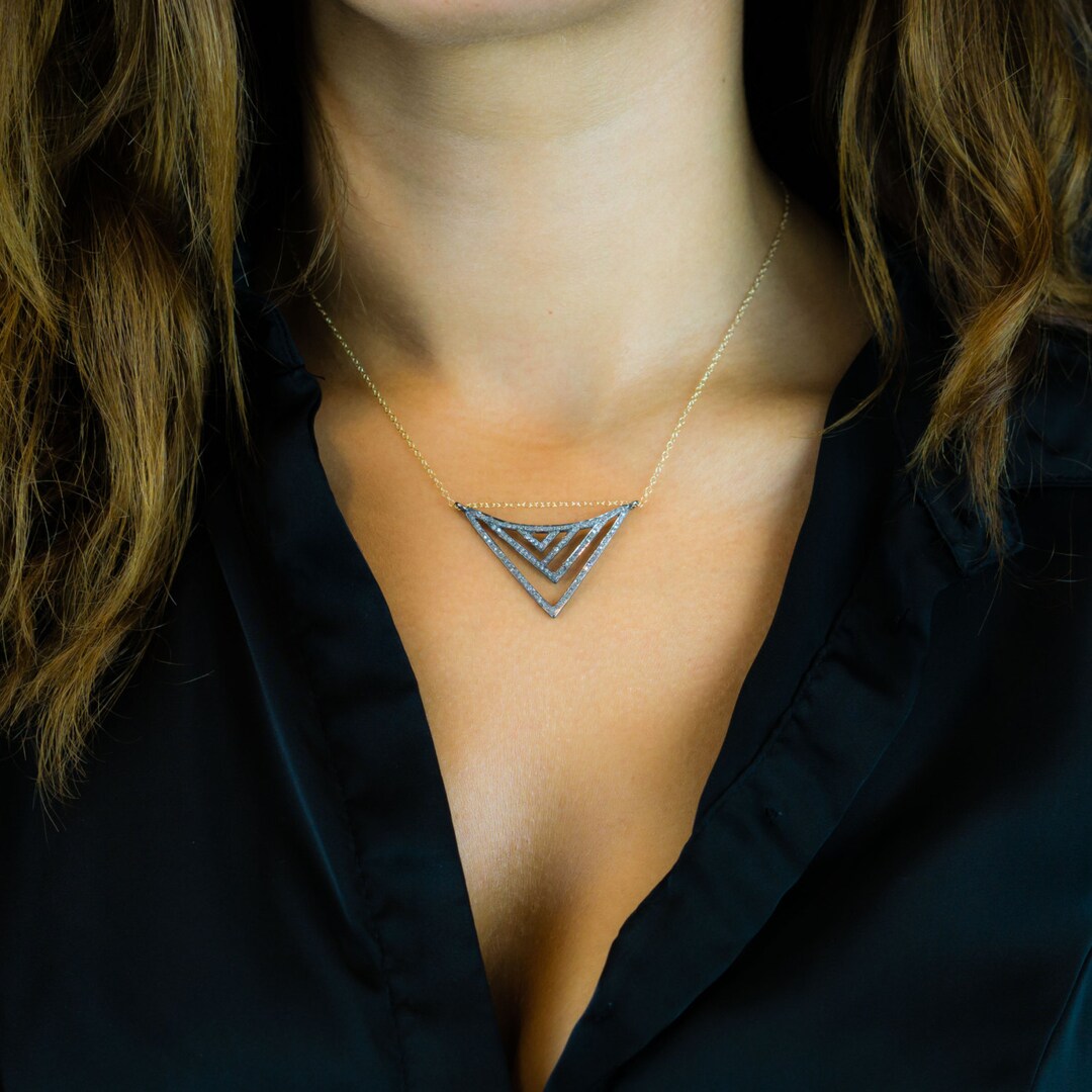 Abstract Pave Diamond Pendant - Gold Filled Chain - Minimalist Jewelry ...