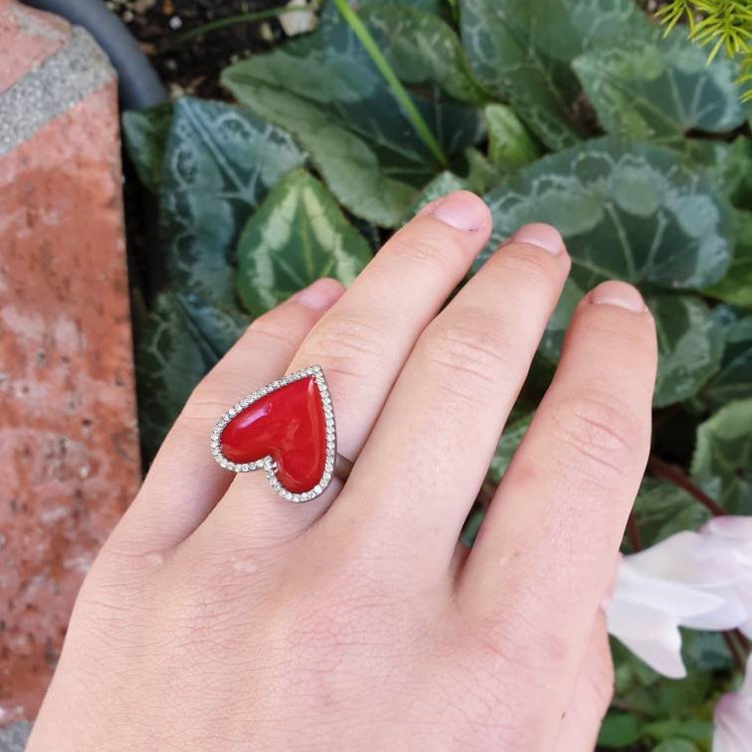 Enamel Heart Ring, Pave Diamond Heart Ring, Diamond Heart Ring, Enamel ...