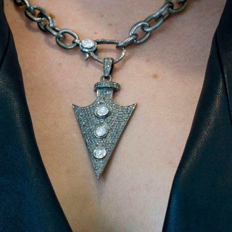 Diamond Arrowhead Pendant Rose Cut Diamonds Pendant Pave - Etsy