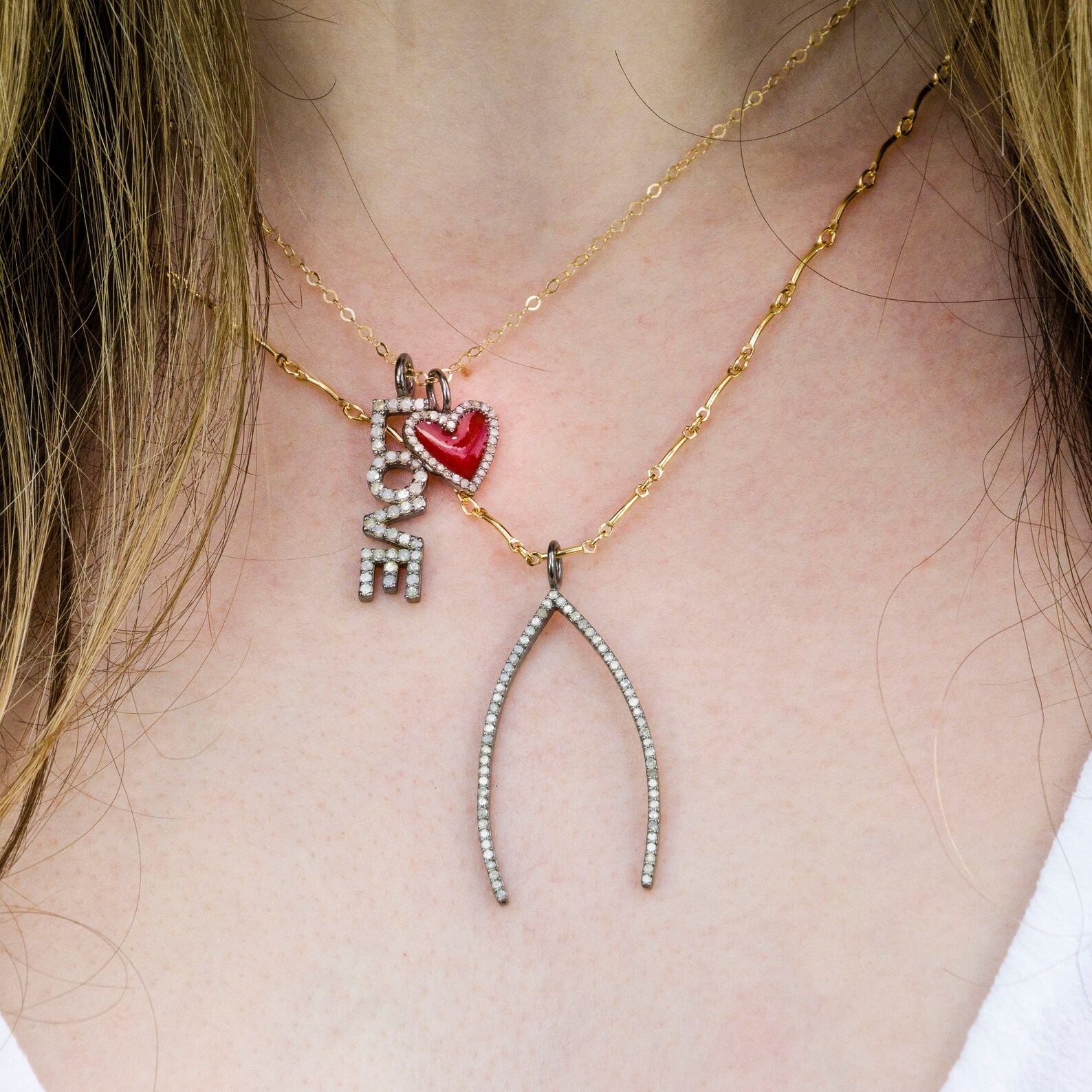 Enamel Diamond Heart Charm Diamond Heart Necklace Diamond - Etsy