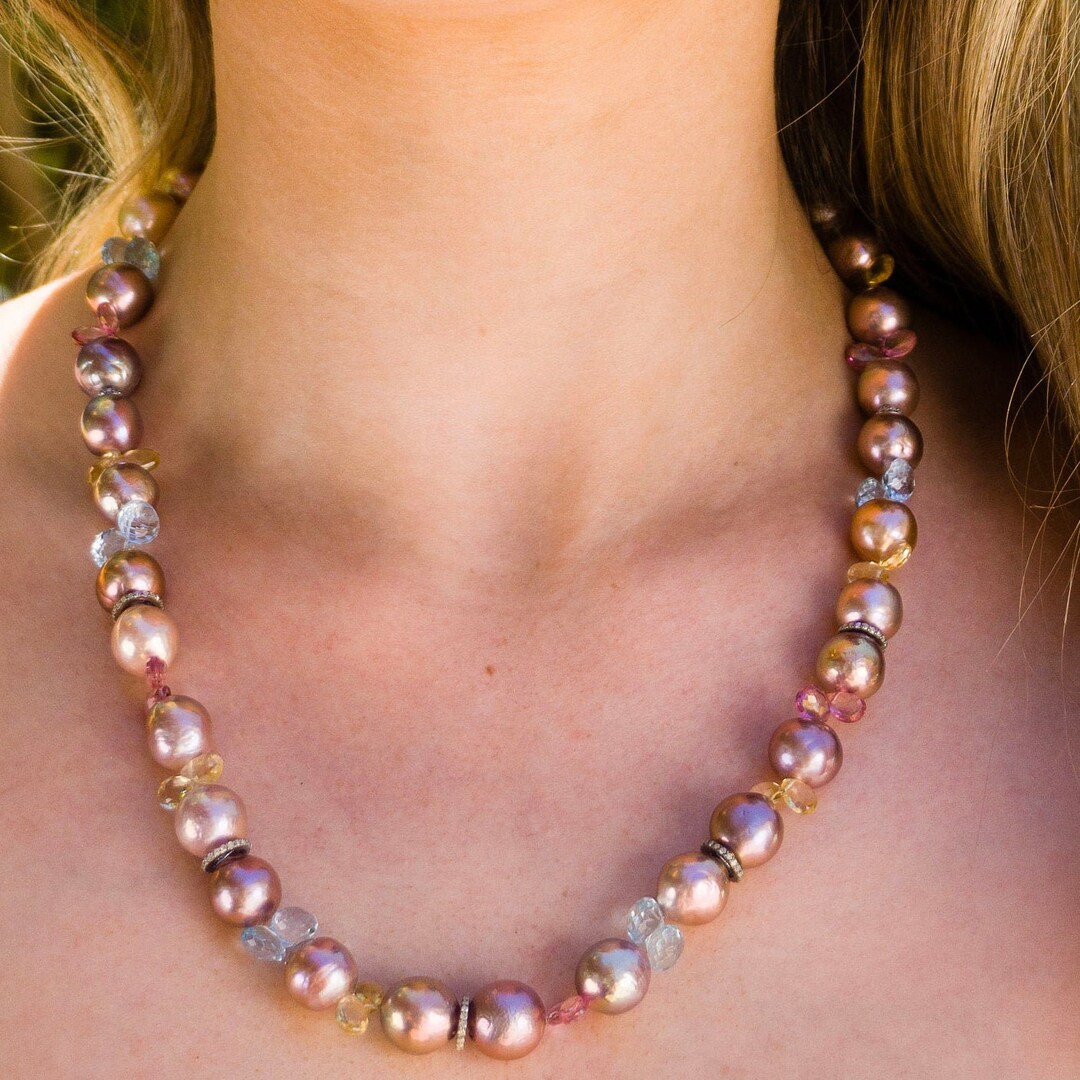 Edison Pearl Necklace, Pearl Necklace, Pearl and Gemstones Necklace ...