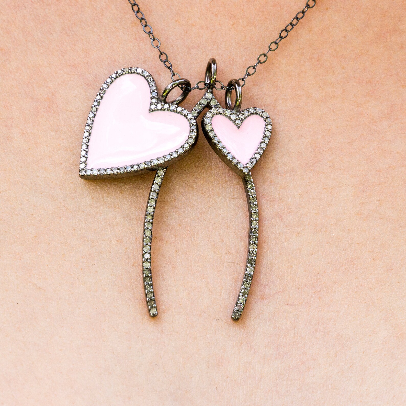 Enamel Diamond Heart Charm Diamond Heart Necklace Diamond - Etsy