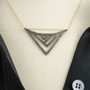 Abstract Pave Diamond Pendant - Gold Filled Chain - Minimalist Jewelry ...