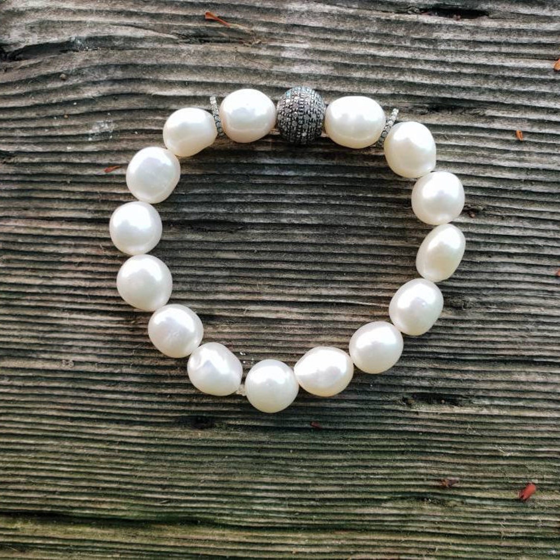 Pearl and Pave Diamonds Bracelet Pave Diamonds Bracelet - Etsy